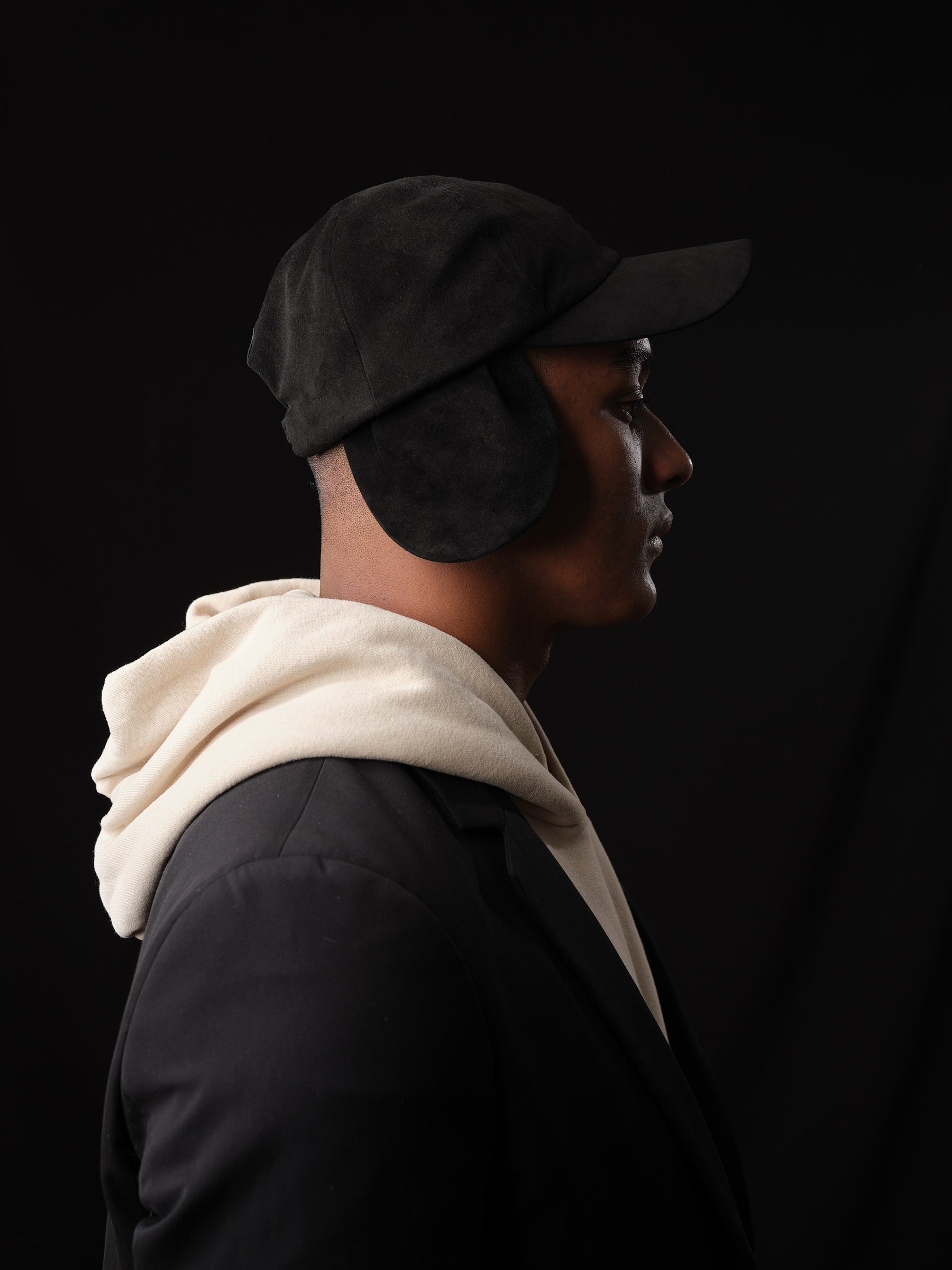 Black Suede Cap by Capra Leather