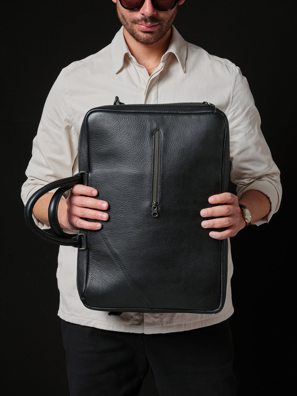 Briefcase Backpack · Black by Capra Leather