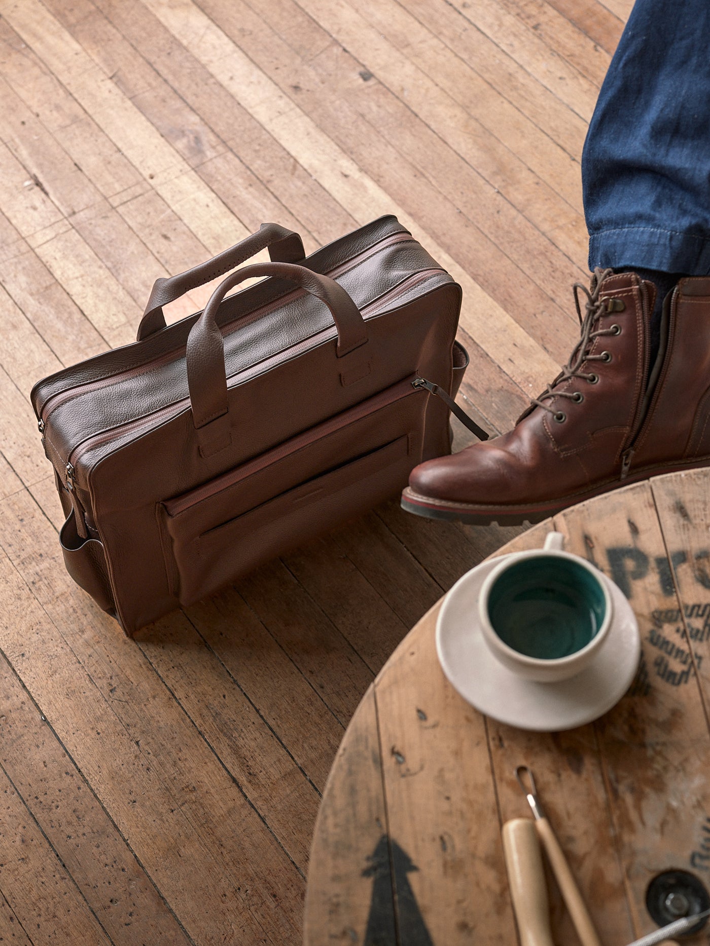 Double Pocket Laptop Briefcase · Brown by Capra Leather