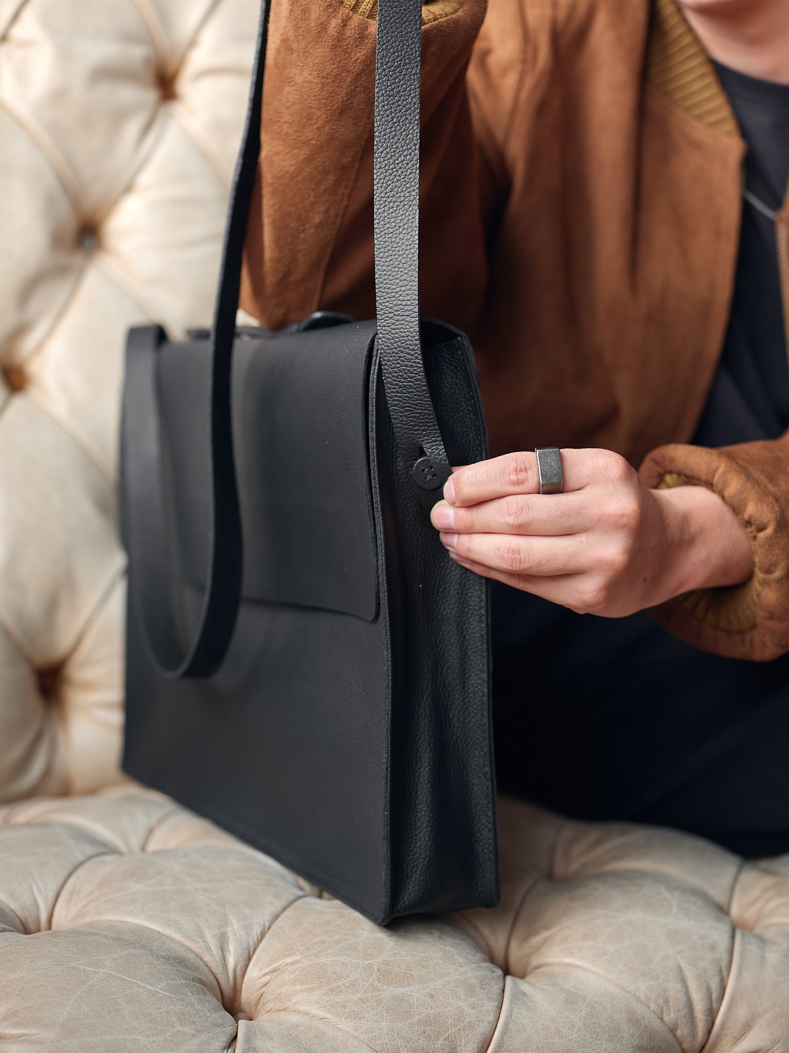 Valet Button Portfolio Briefcase · Black by Capra Leather