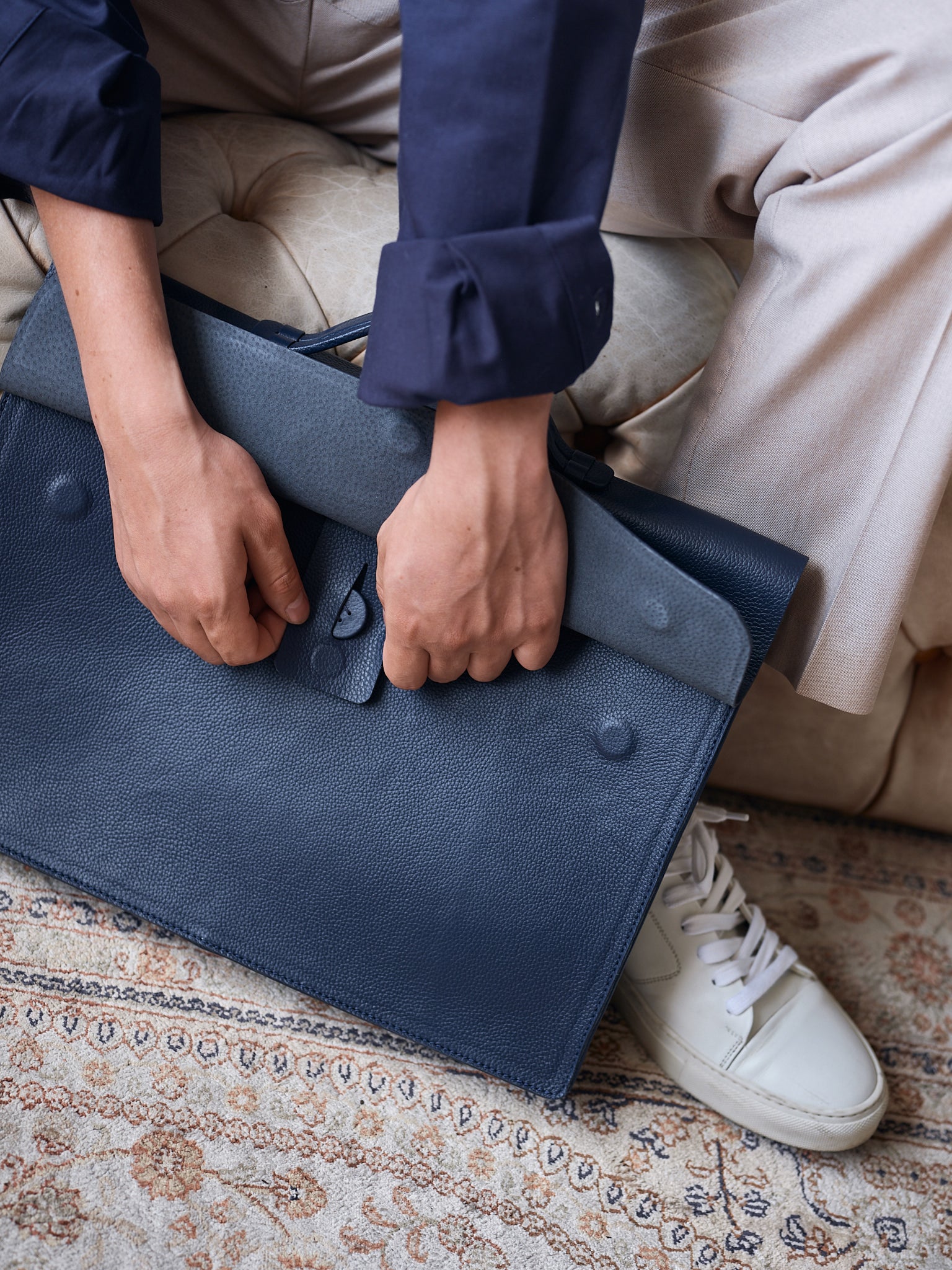 Valet Button Portfolio Briefcase · Navy by Capra Leather