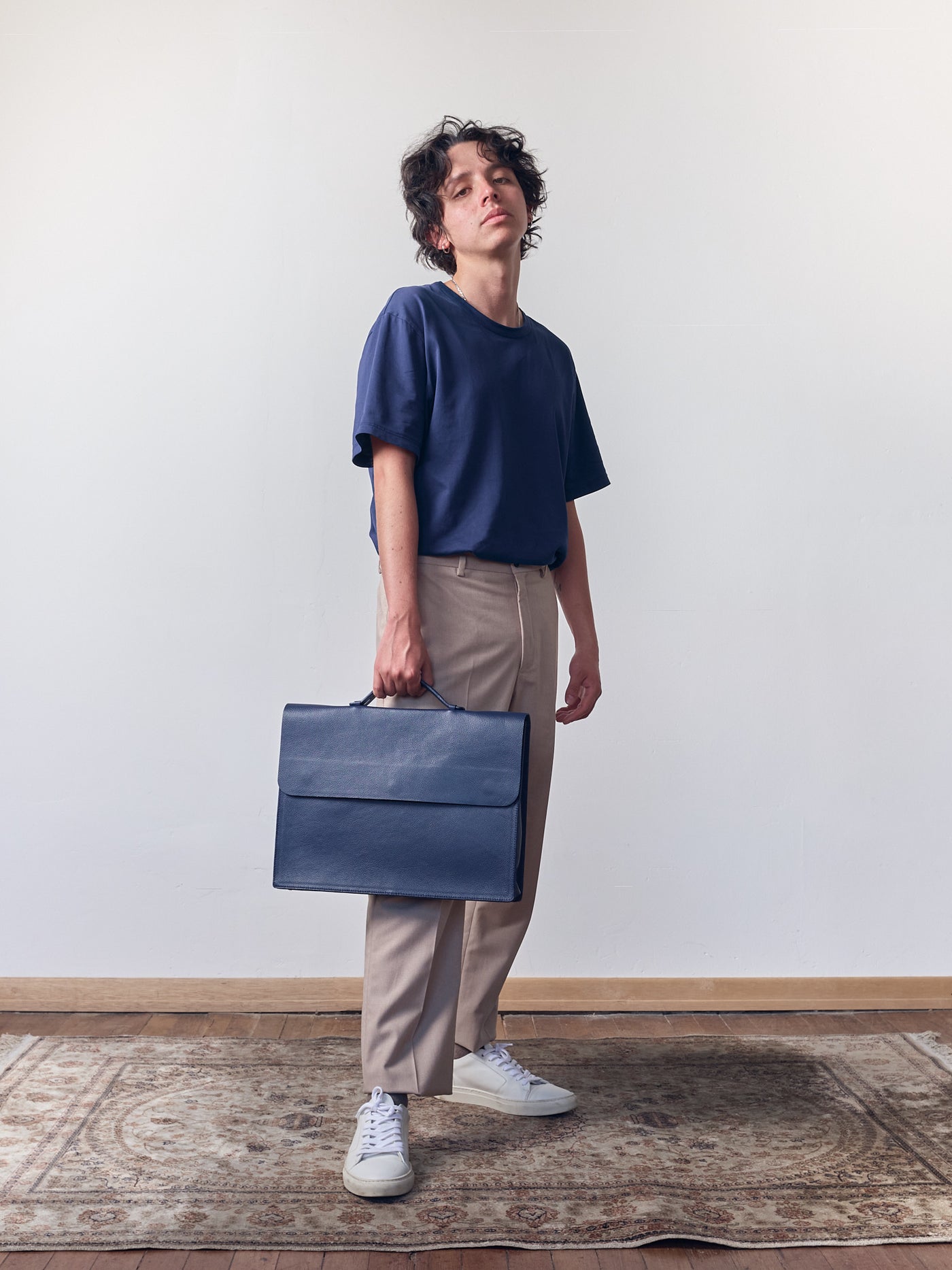 Valet Button Portfolio Briefcase · Navy by Capra Leather