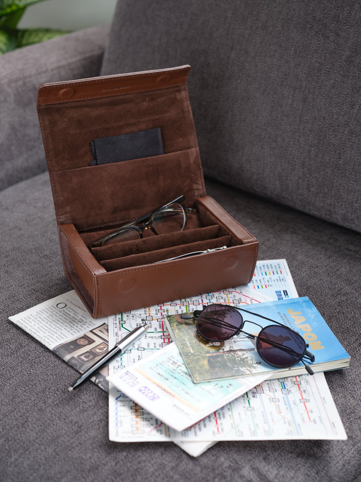Multiple Sunglasses Travel Case · Brown by Capra Leather