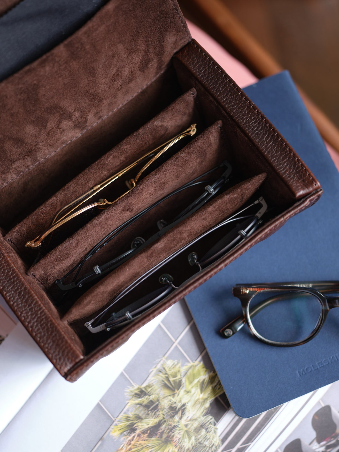 Multiple Sunglasses Travel Case · Dark Brown by Capra Leather