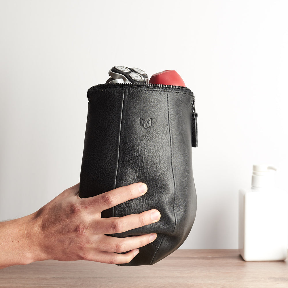 Handmade Men's Boxer Toiletry Dopp Kit · Black by Capra Leather
