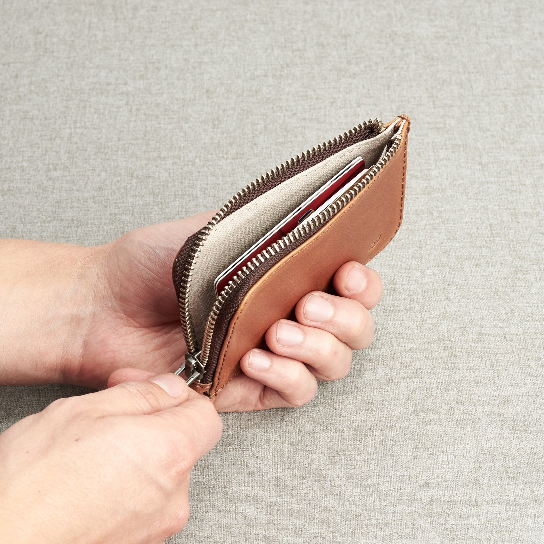 Handmade Zipper Card Holder · Tan by Capra Leather