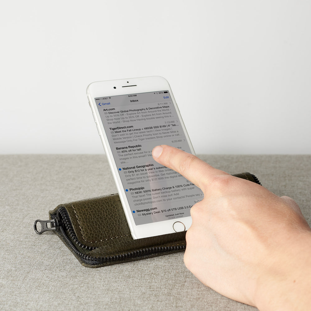 Handmade iPhone Wallet Stand Case · Green by Capra Leather